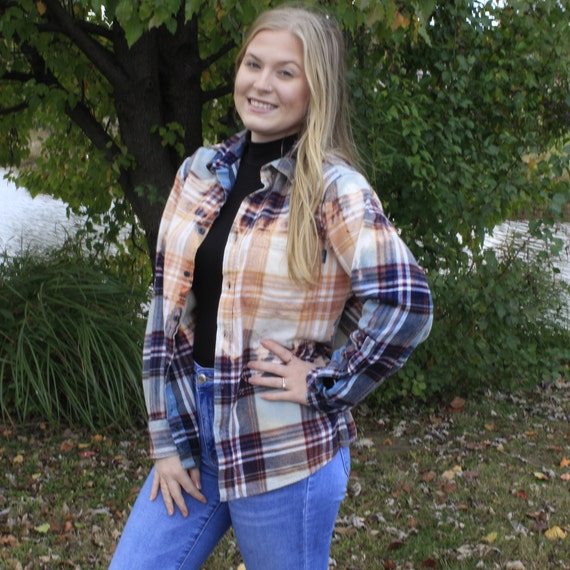 Bleached Flannel Shirt Fall Plaid Flannel Winter Flannel | Etsy
