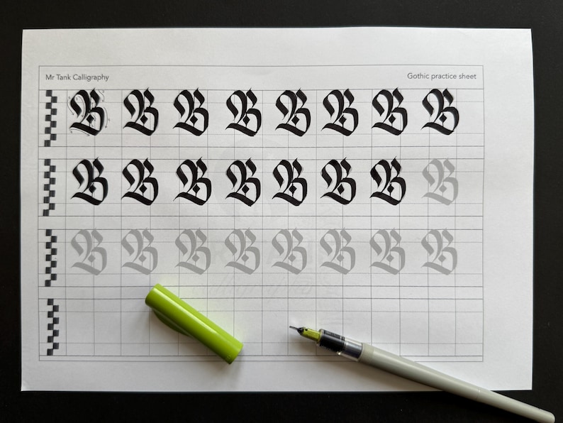 Blackletter Calligraphy Practice: Fraktur Uppercase Worksheet (digital ...