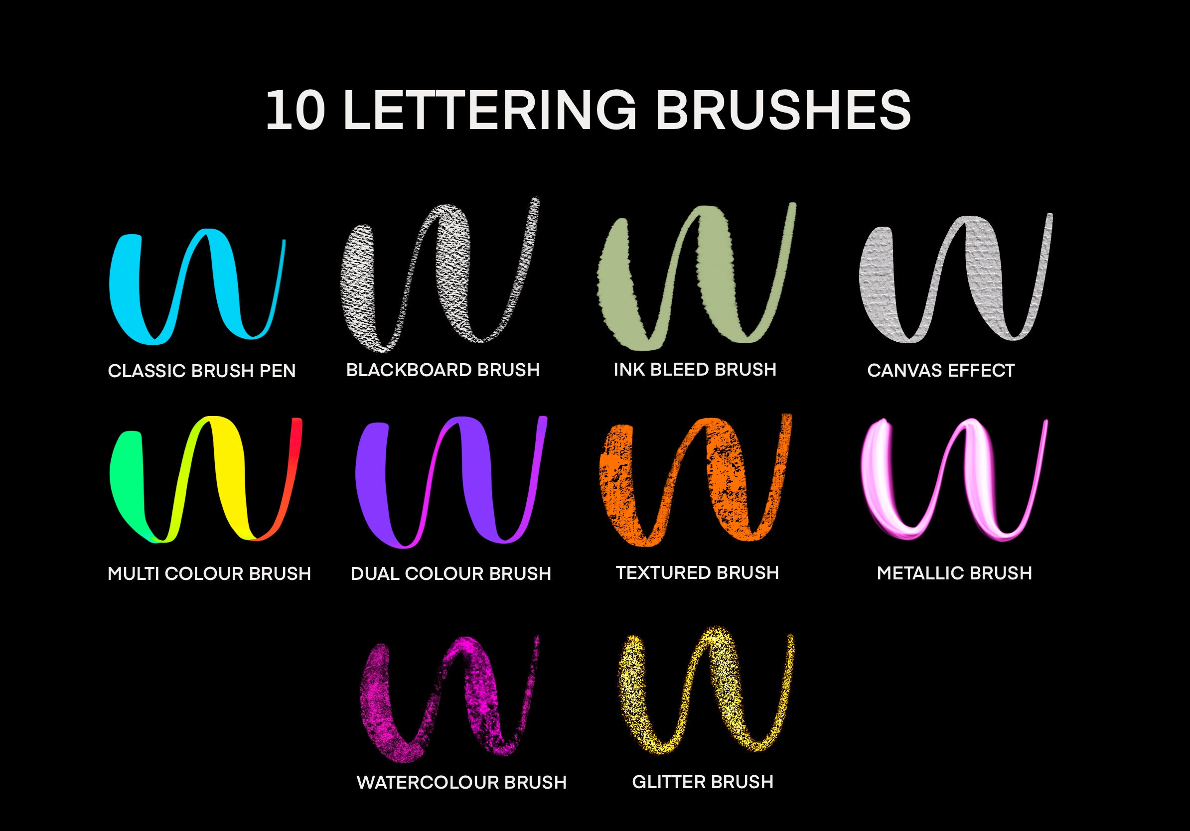 Procreate Lettering Brushes: 10 Calligraphy Brush Set (digital Download ...