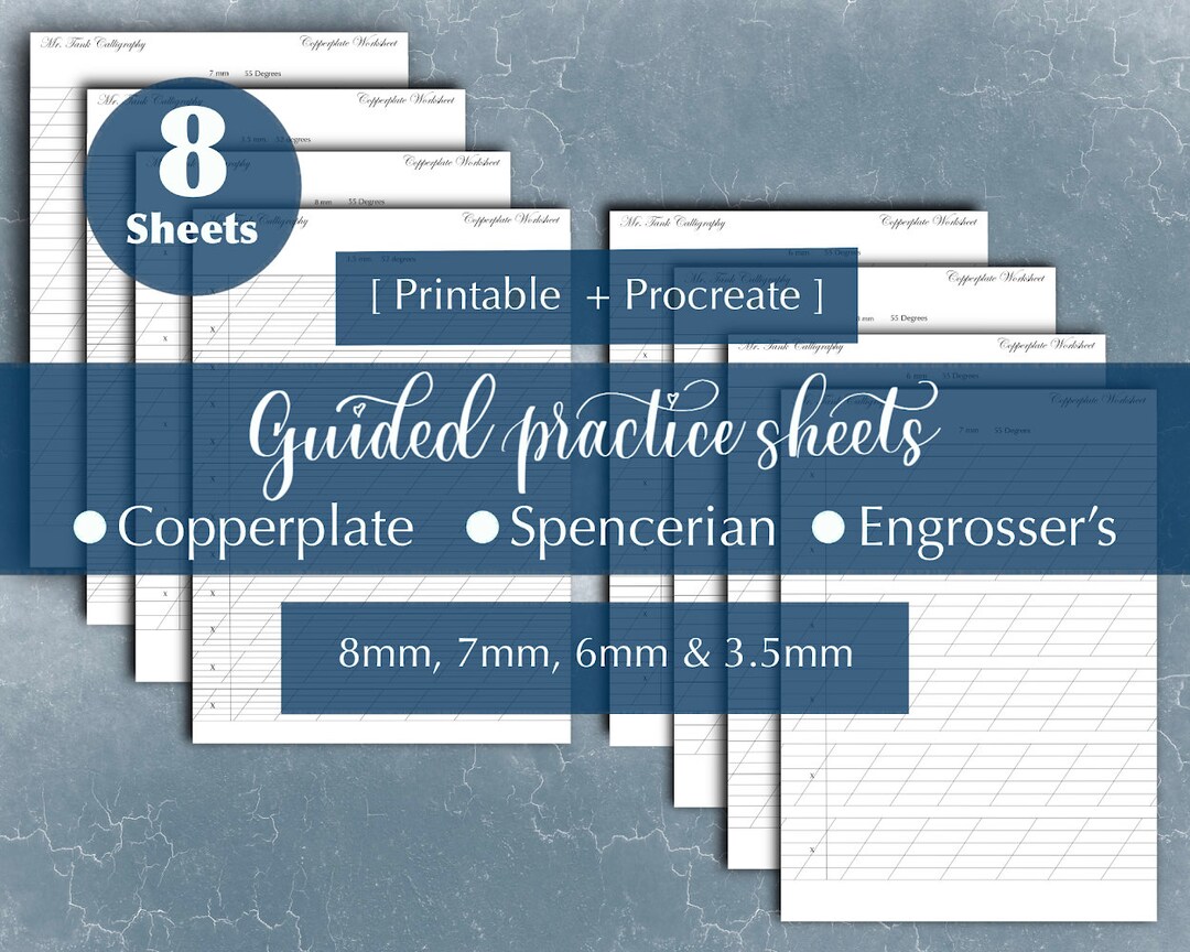 Calligraphy Guided Practice Sheets. Copperplate Spencerian Engrosser ...