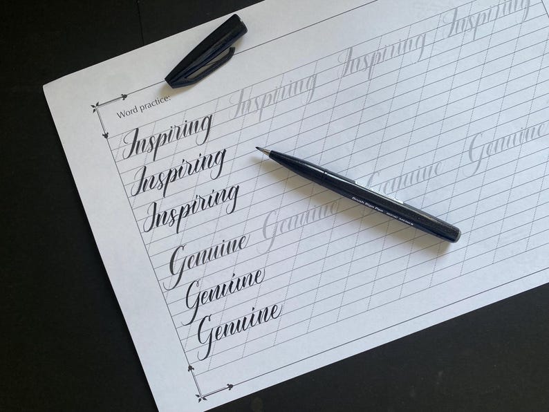 Slanted Brush Calligraphy Practice Sheets: Signature Lettering Workbook ...