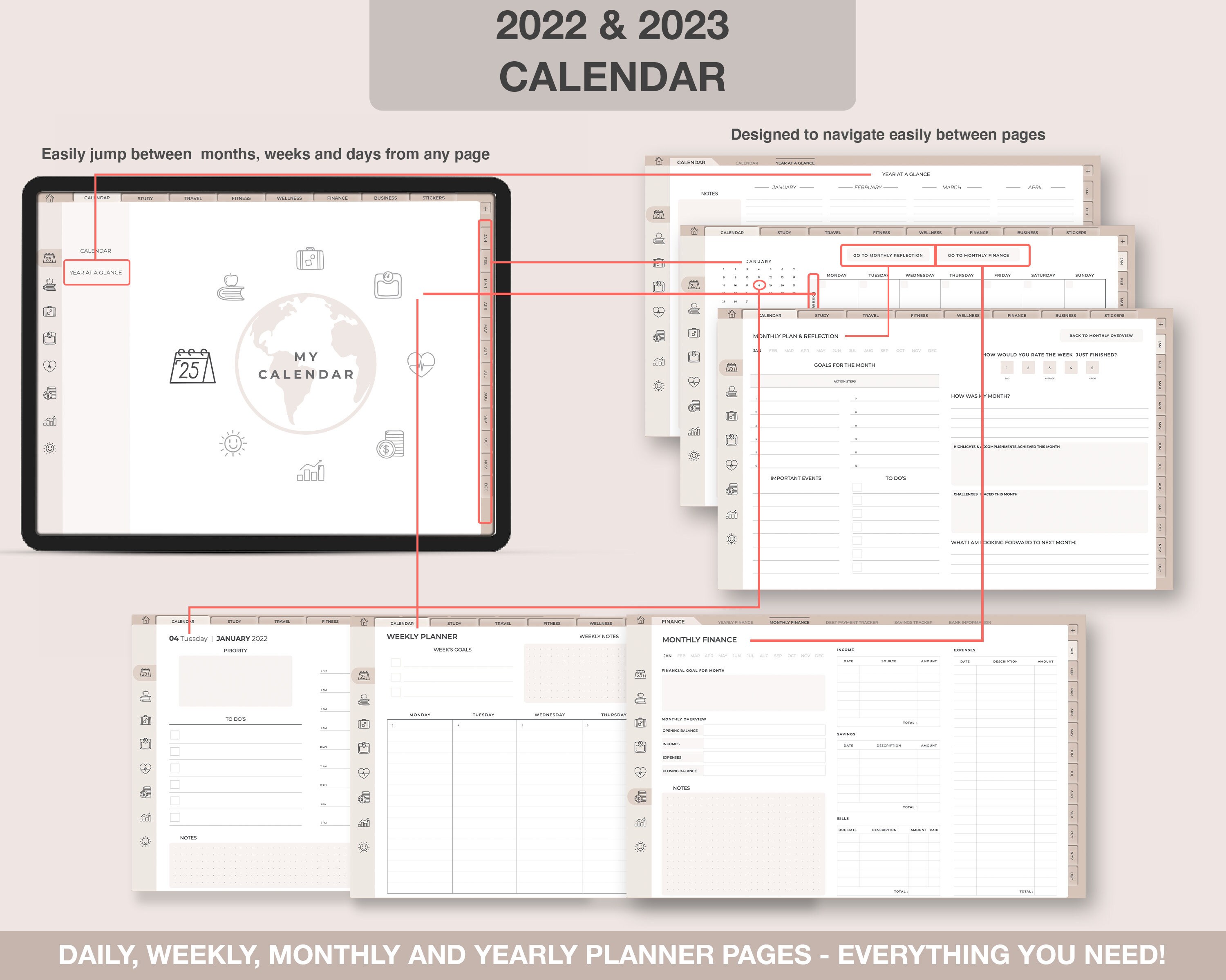 2022 2023 Digital Planner, Daily Weekly Monthly Yearly Planner, Digital ...