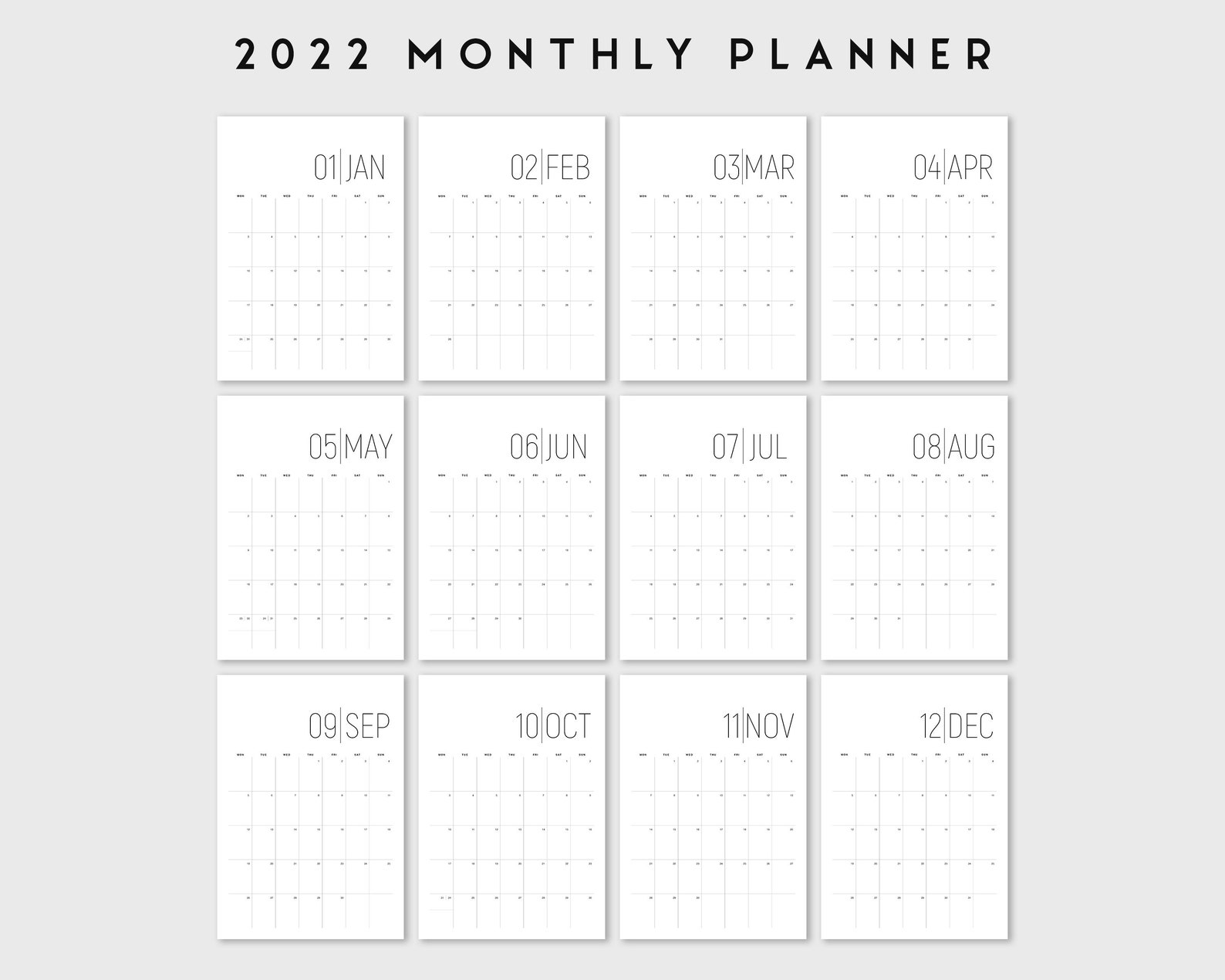 2022 2023 2024 Monthly Calendar Printable Template Sunday - Etsy Canada