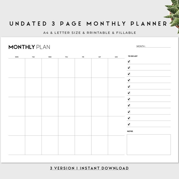 Printable Monthly Calendar With Lines - Etsy
