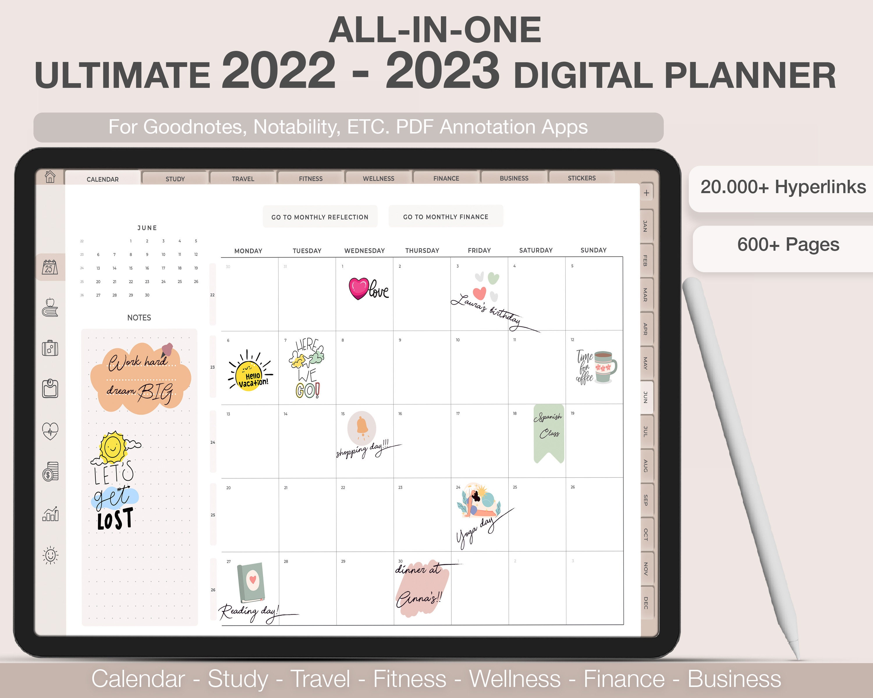 2022 2023 Digital Planner, Daily Weekly Monthly Yearly Planner, Digital ...