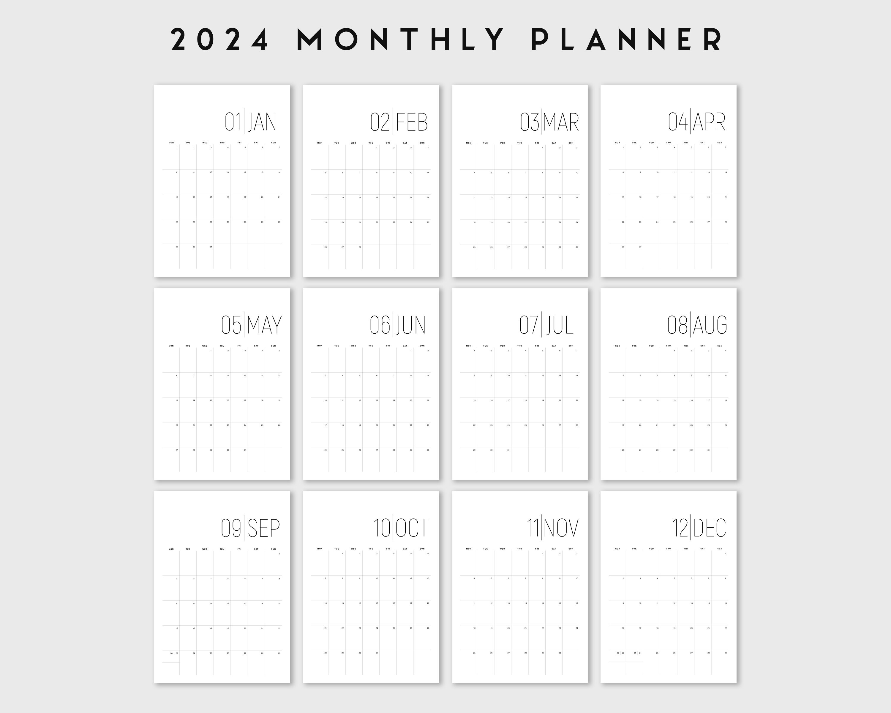 2022 2023 2024 Monthly Calendar Printable Template, Sunday Monday, A4 ...