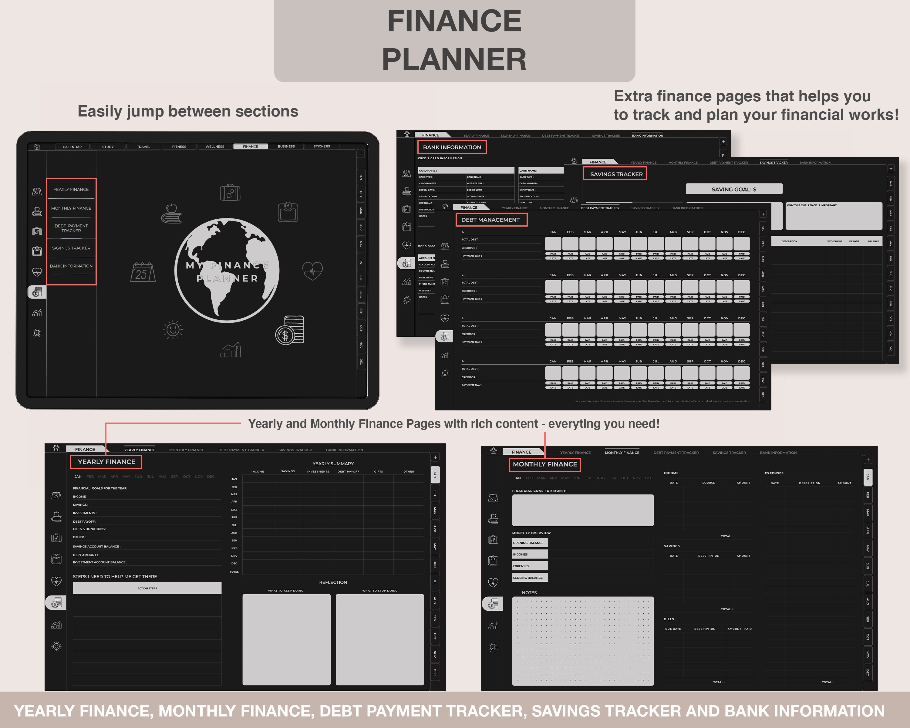 Dark Mode All-in-one Digital Planner Undated, Goodnotes and Notability ...