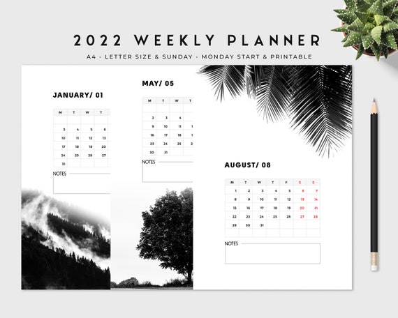 2022 Monthly Calendar Printable Nature Pictures Black and - Etsy