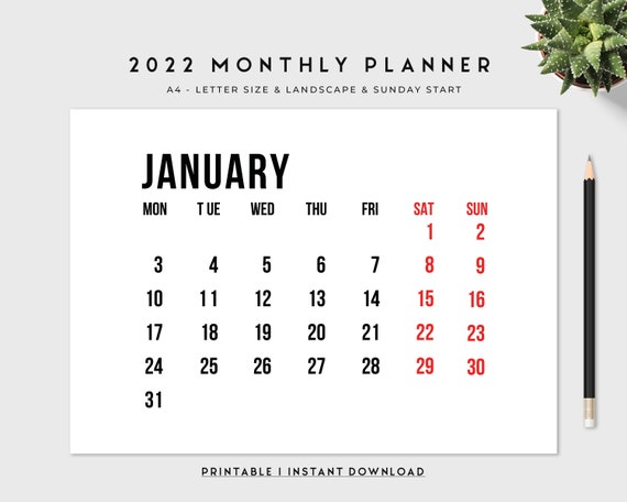 2022 Calendar Printable One Page Landscape