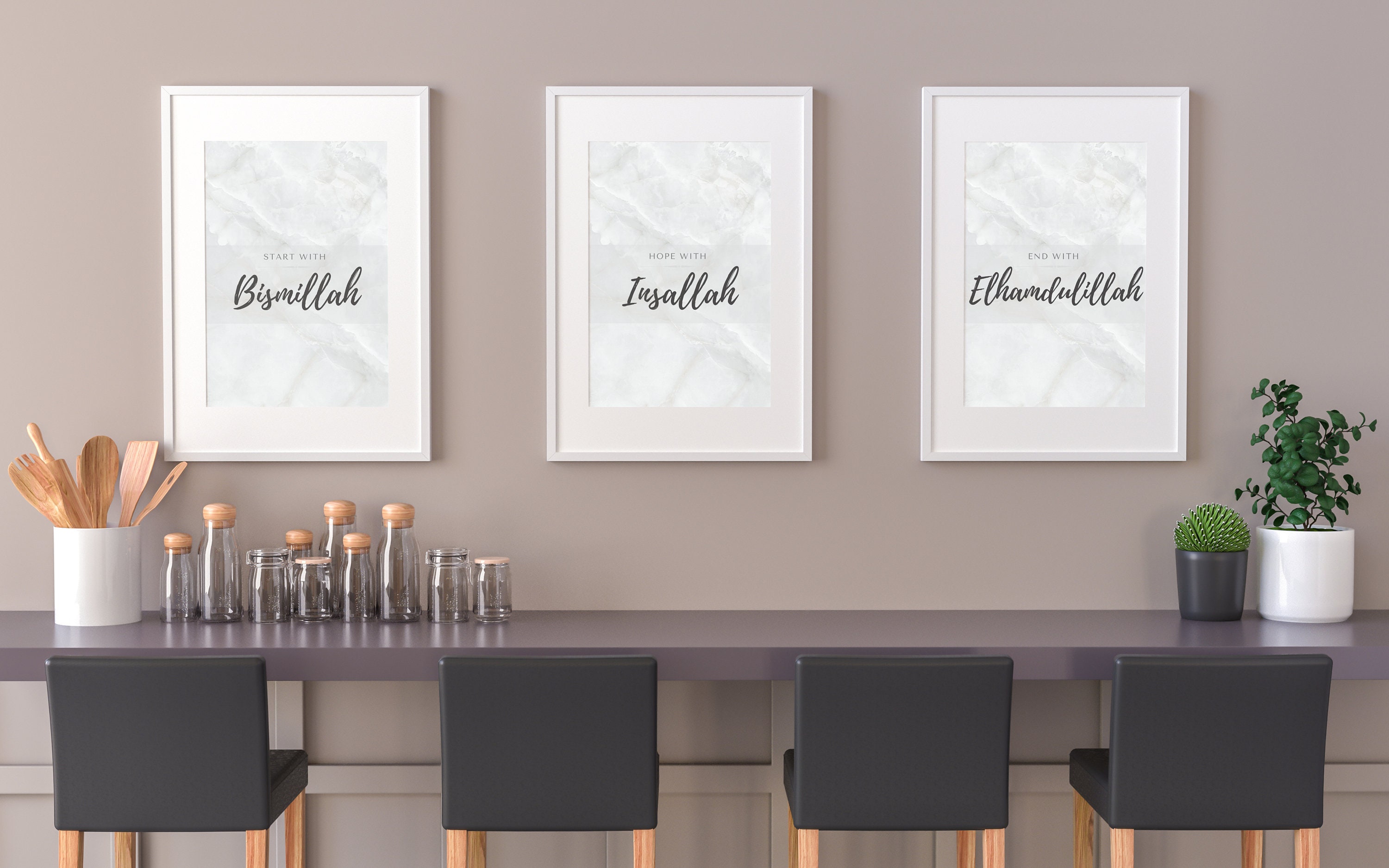 Set of 3 Posters Start With Bismillah, Hope With Insallah, End With ...