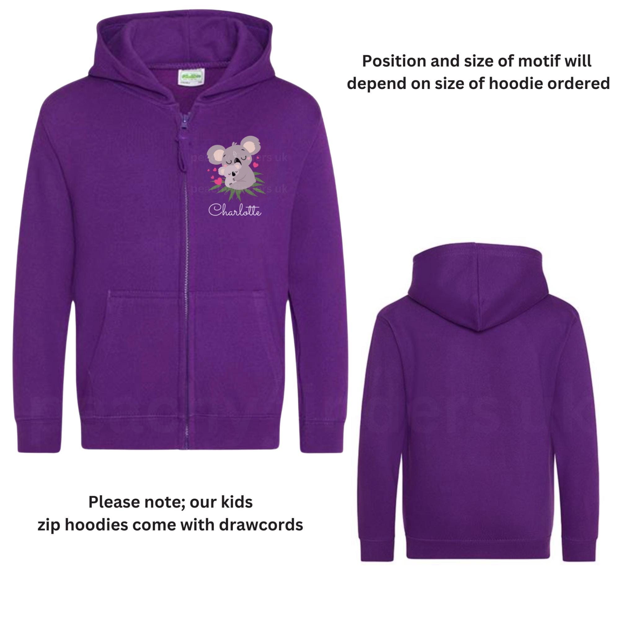 Girls Personalised Koala Full Zip Hoodie, Koala Jacket, 3-13 Yrs ...