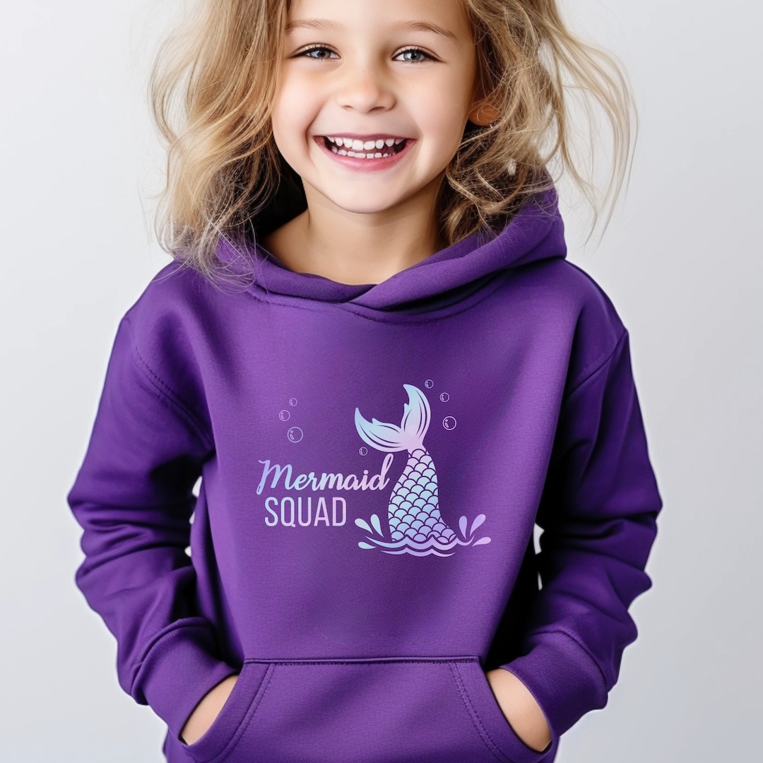 Girls 'mermaid Squad' Hoodie, Mermaid Clothing, 3 13 Yrs, Mermaid Shirt ...