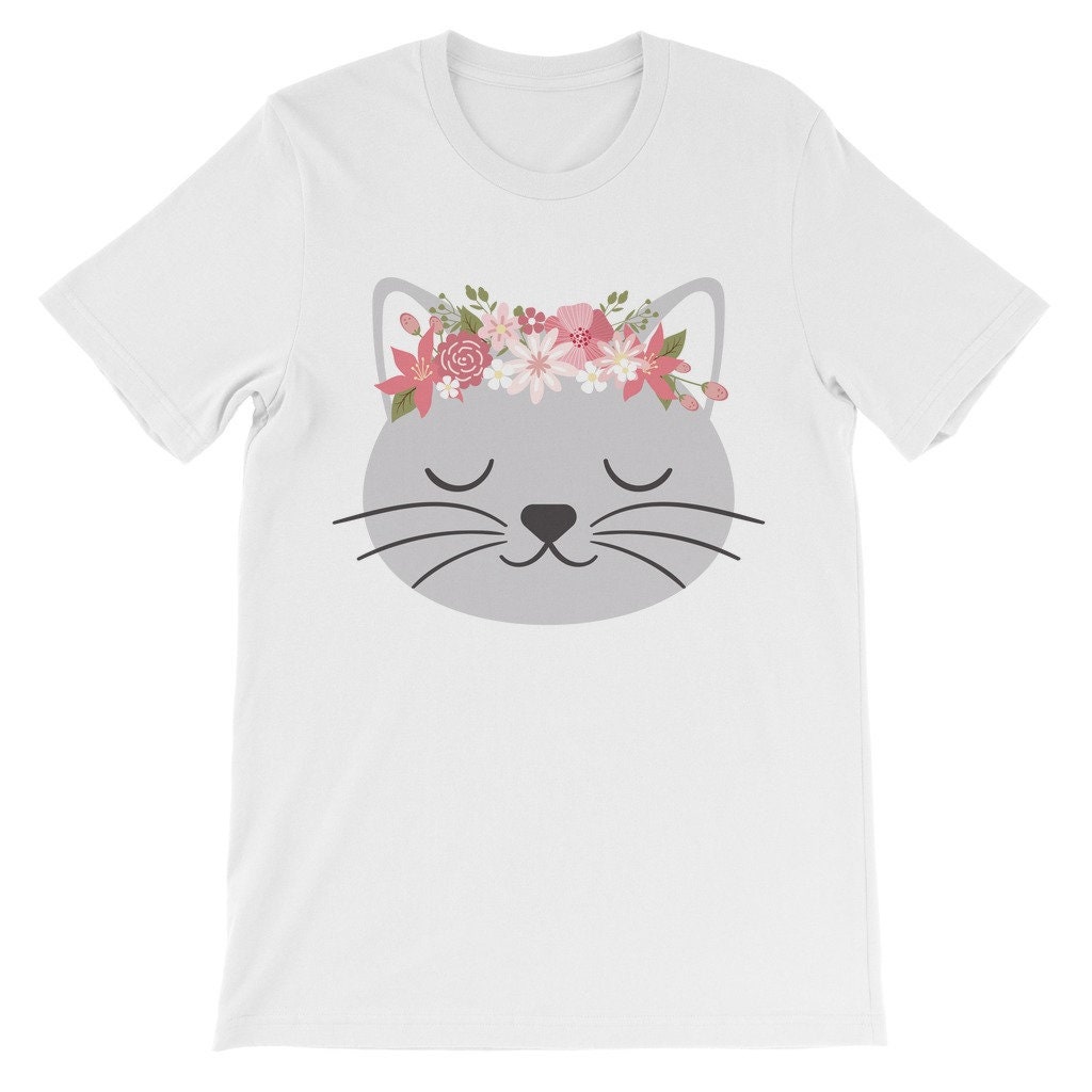 Kids Floral Cat T-shirt Girls Cute Cat Shirt Cat Lover - Etsy