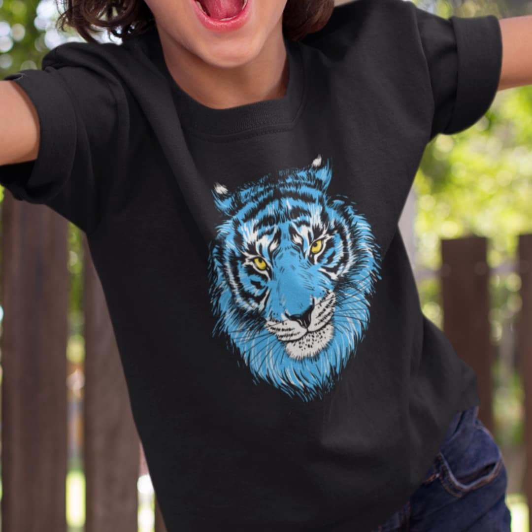 Kids 3 13 Yrs Unisex Cool Blue Tiger Printed T-shirt, Kids Tiger Shirt ...