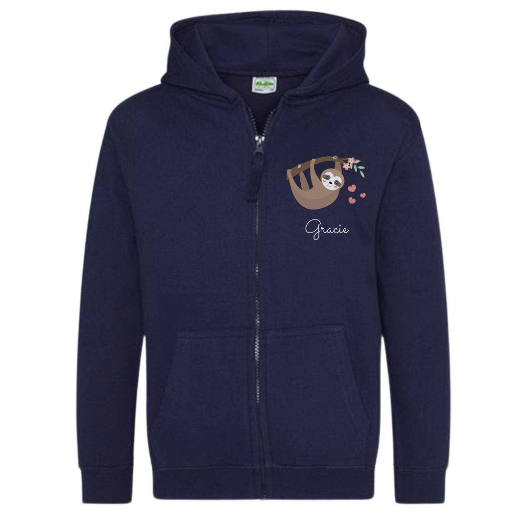 Girls Personalised Sloth Full Zip Hoodie, Sloth Jacket, 3 13 Yrs ...