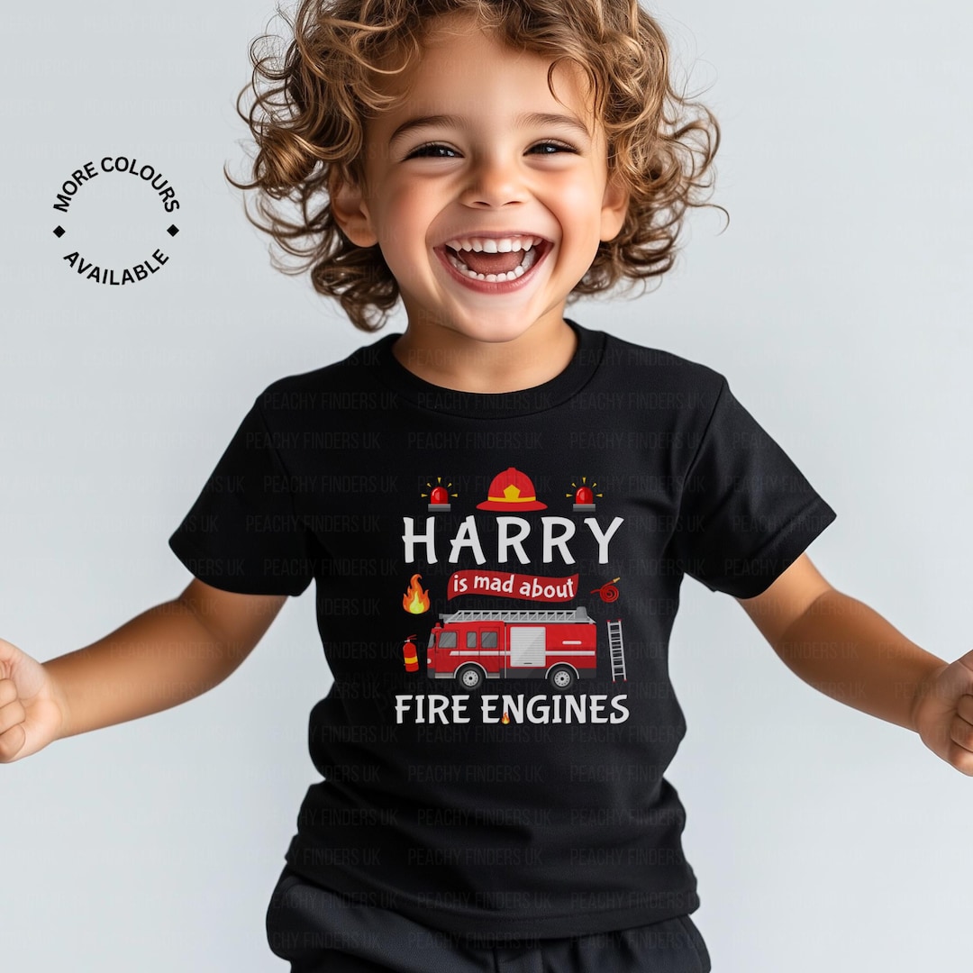 Kids Mad About Fire Engines Kids Personalised T-shirt, 3-11 Yrs, Boys ...