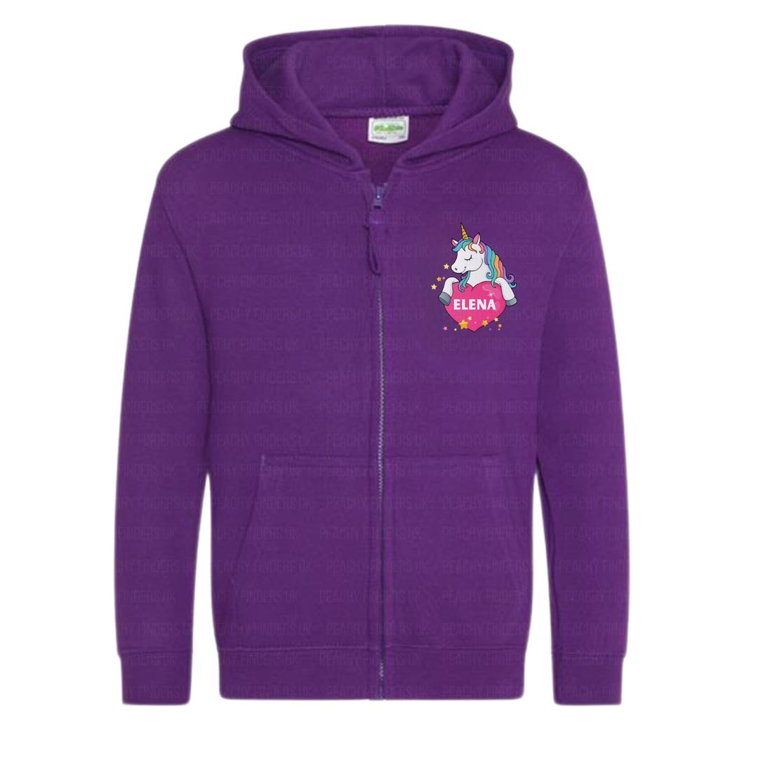 Girls Personalised Unicorn Full Zip Hoodie, Unicorn Jacket, 3 - 13 Yrs ...