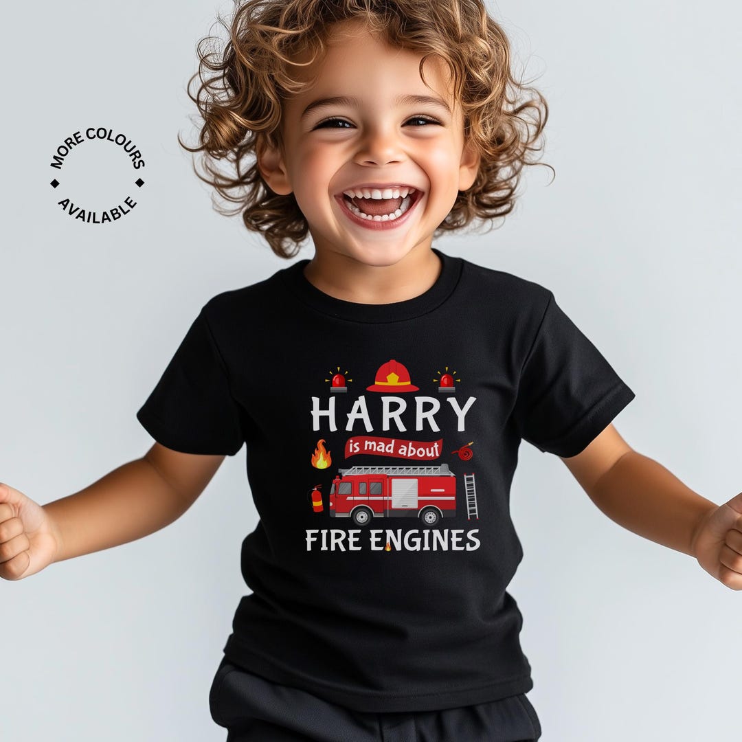 Kids Mad About Fire Engines Kids Personalised T-shirt, 3-11 Yrs, Boys ...