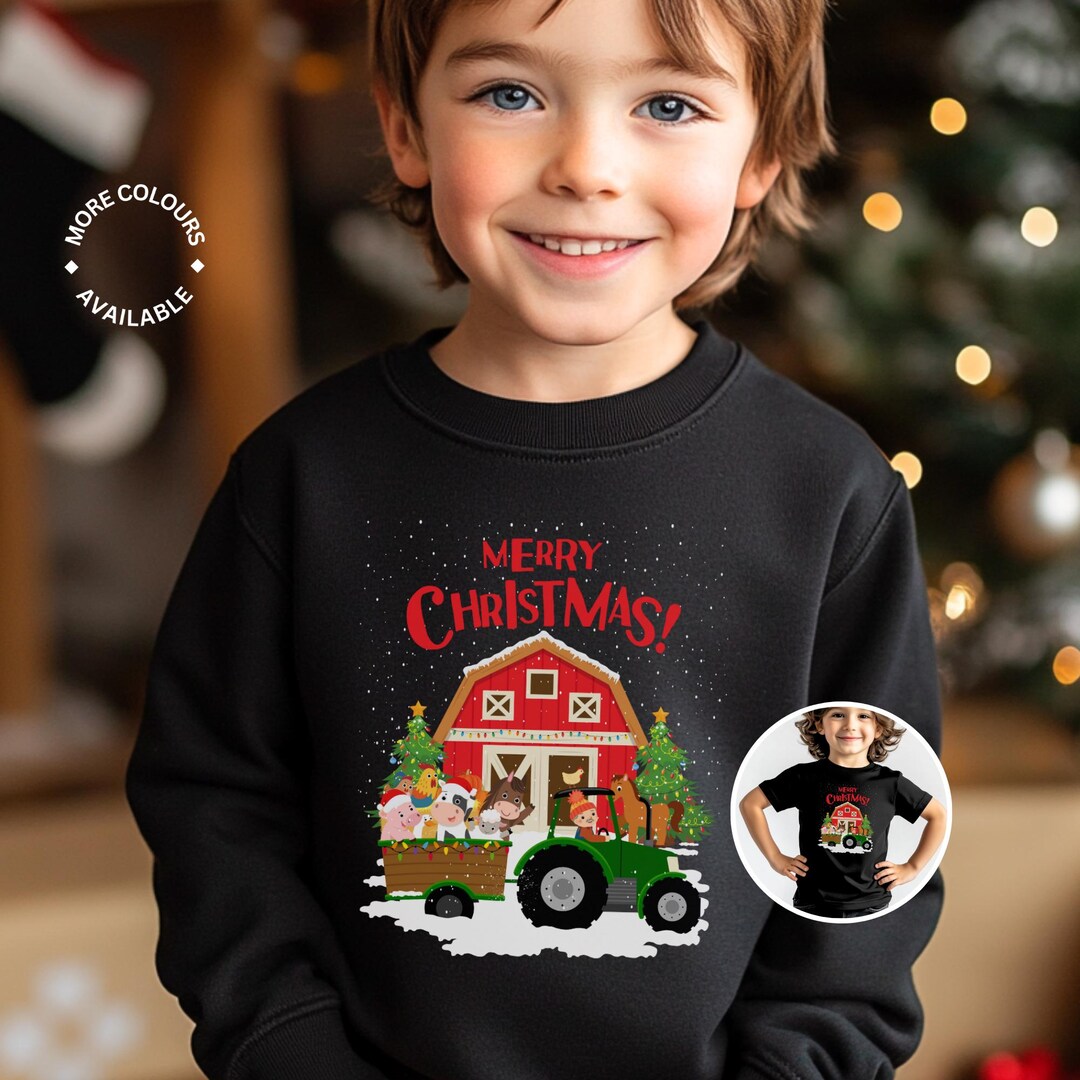 Kids Farmyard Christmas Jumper: Tractor & Animals, Ages 3–13 - Etsy