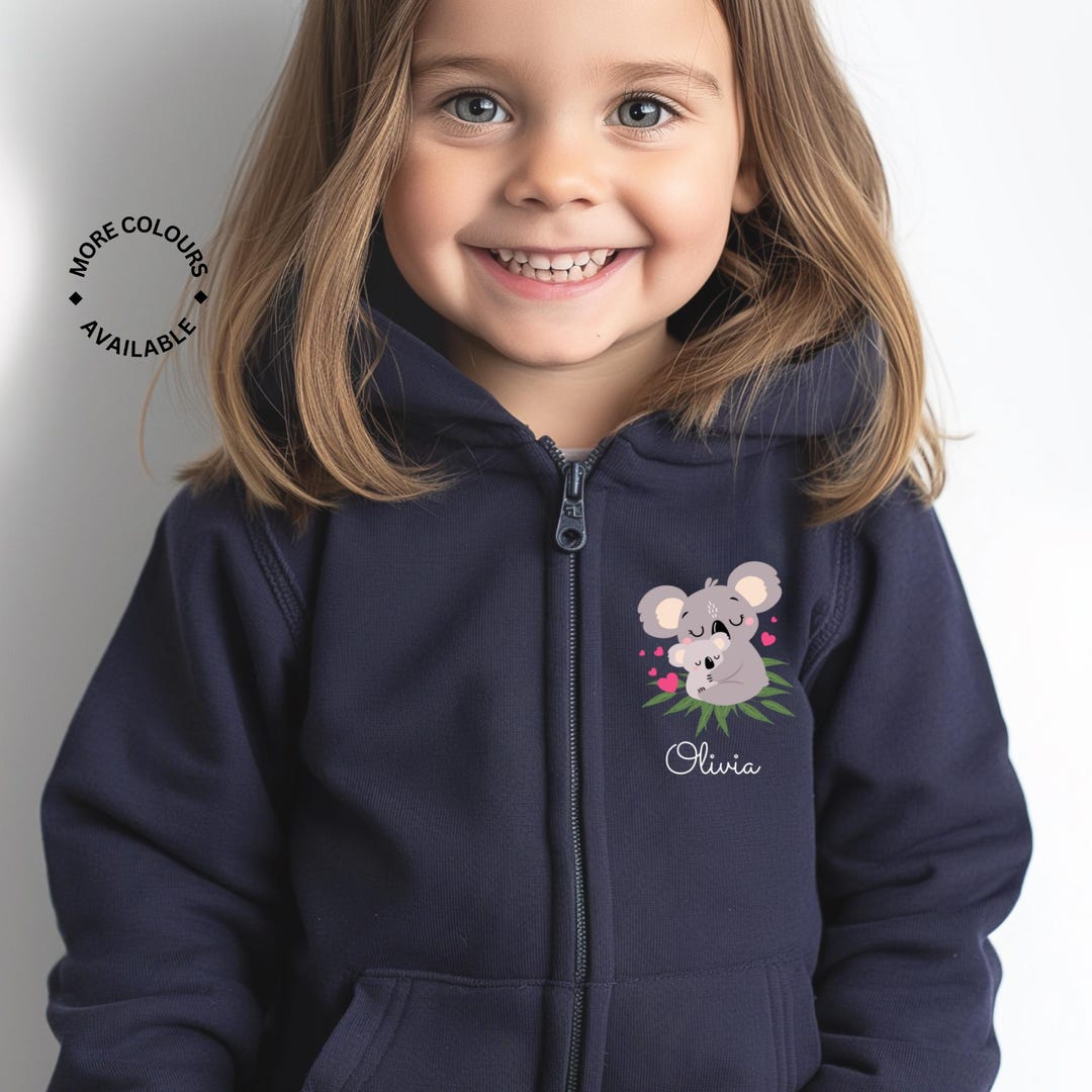 Girls Personalised Koala Full Zip Hoodie, Koala Jacket, 3-13 Yrs ...