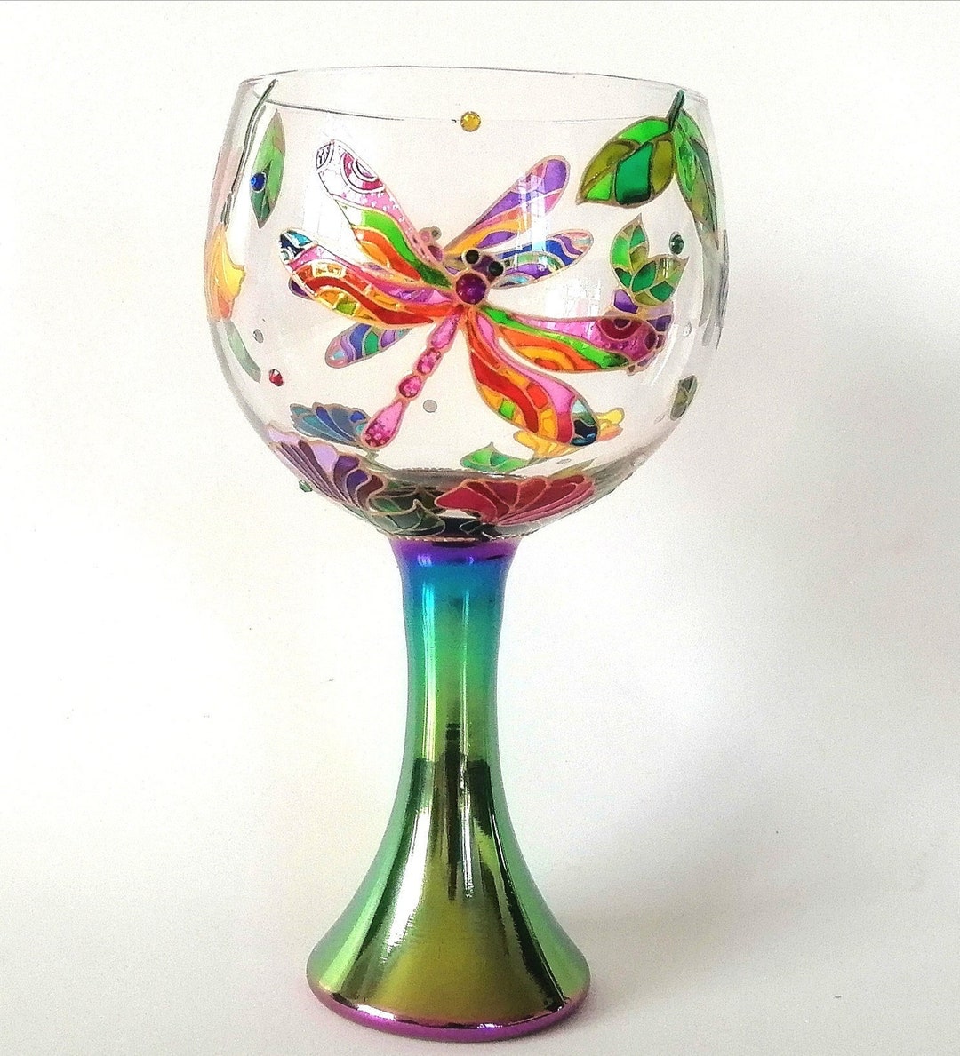 Dragonfly Hand Painted Gin Glass Thick Stem Glasses Personalized Gin ...