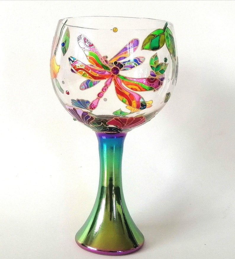 Dragonfly Hand Painted Gin Glass Thick Stem Glasses - Etsy UK