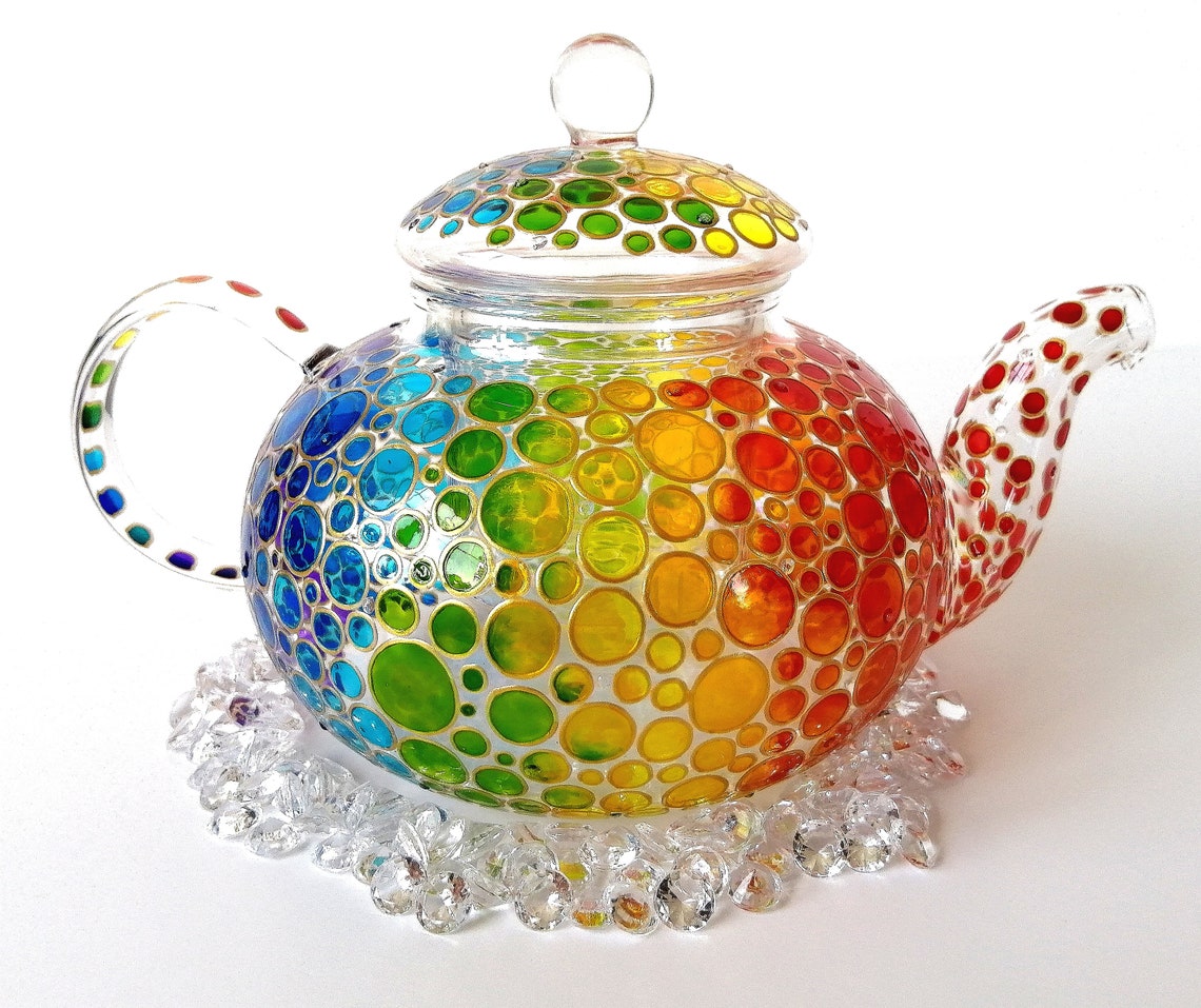 Rainbow Gift Colorful Glass Teapot Personalized Colorful | Etsy