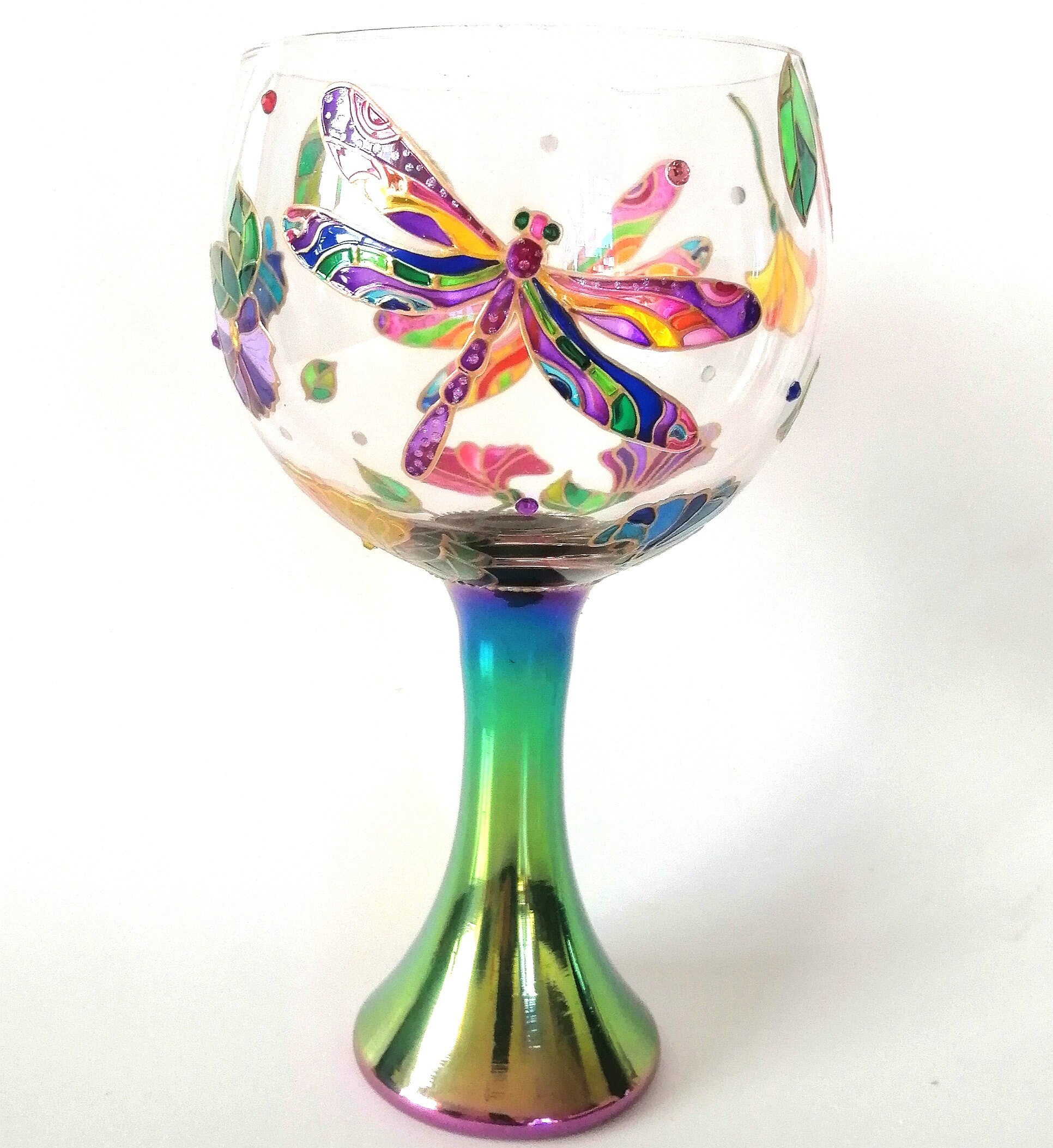 Dragonfly Hand Painted Gin Glass Thick Stem Glasses - Etsy UK