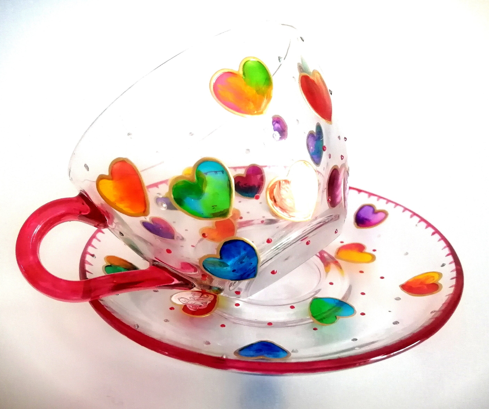 Chic Hearts Cup and Saucer Multi Colour Hearts Cups Hand - Etsy
