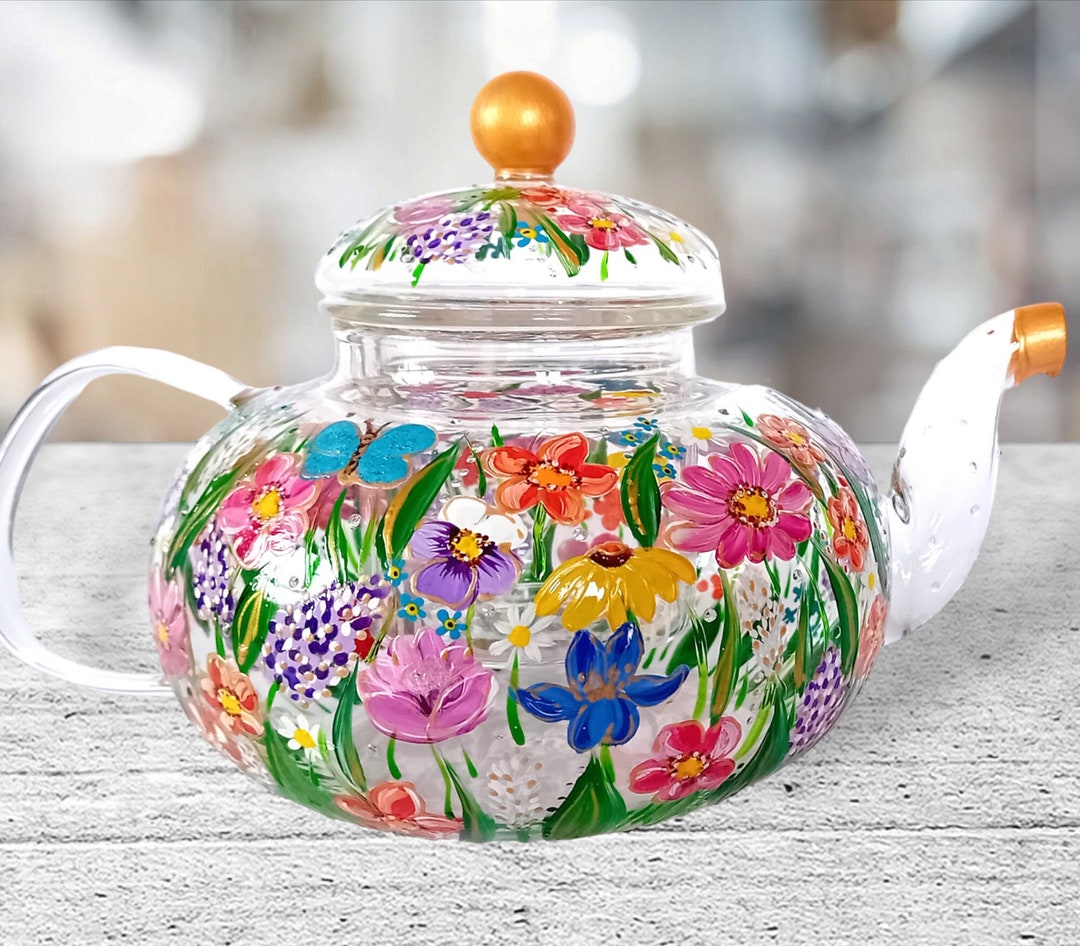 Christmas Gift Mom, Personalized Tea Set, Colourful Flowers, Teapot ...