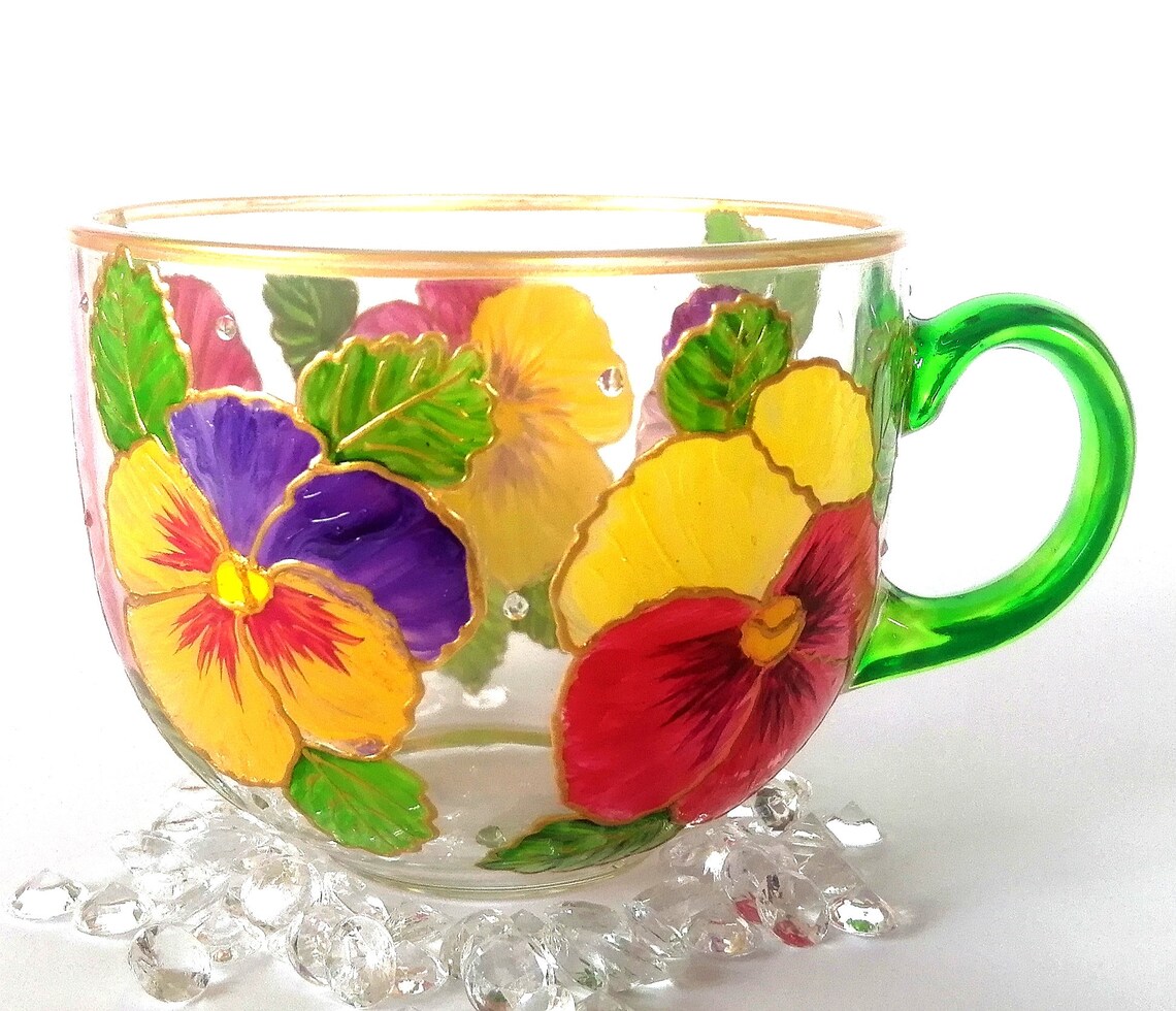 Personalized Pansy Glass Mug Hand Painted Pansy Cup - Etsy UK