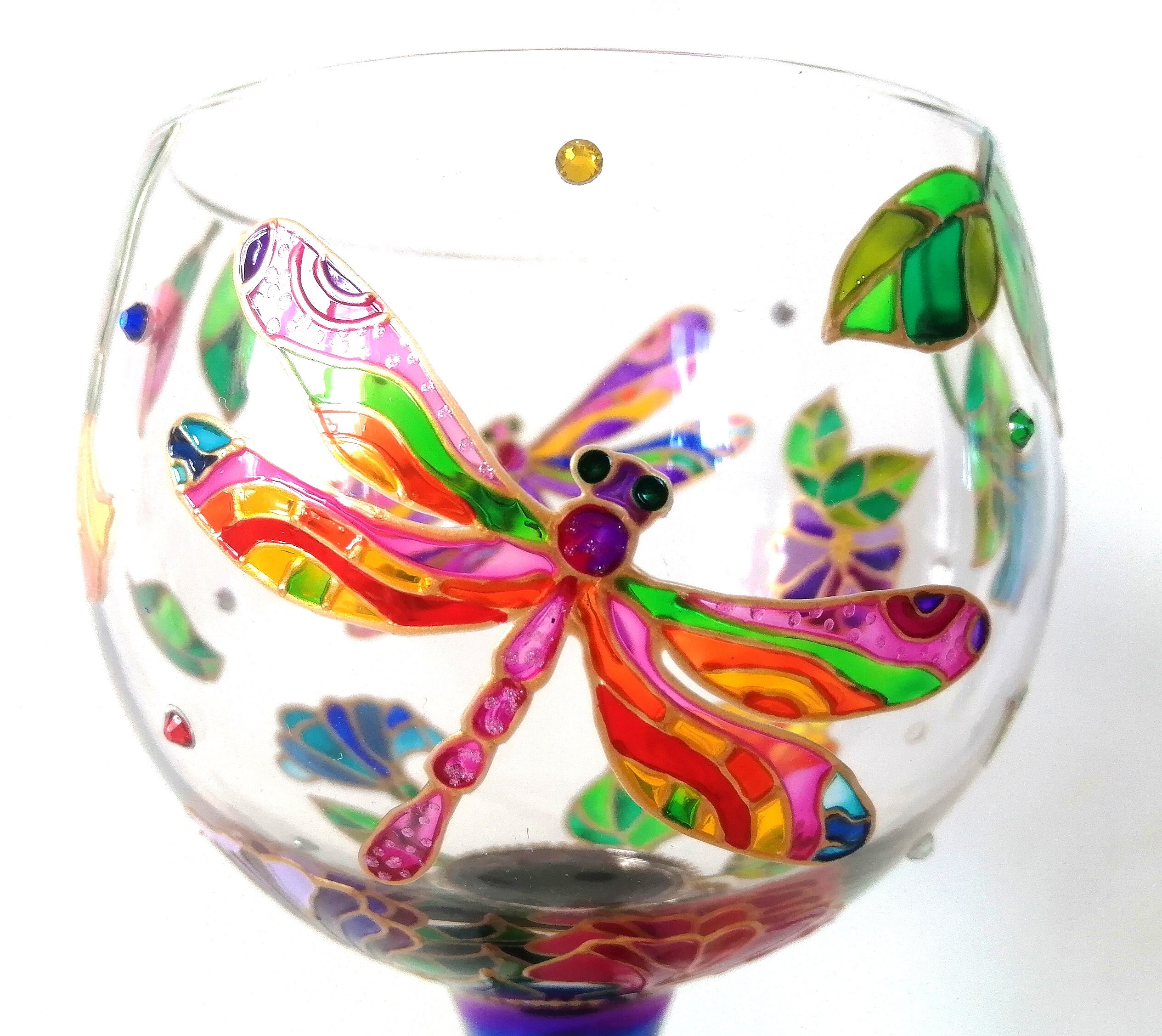 Dragonfly Hand Painted Gin Glass Thick Stem Glasses - Etsy UK