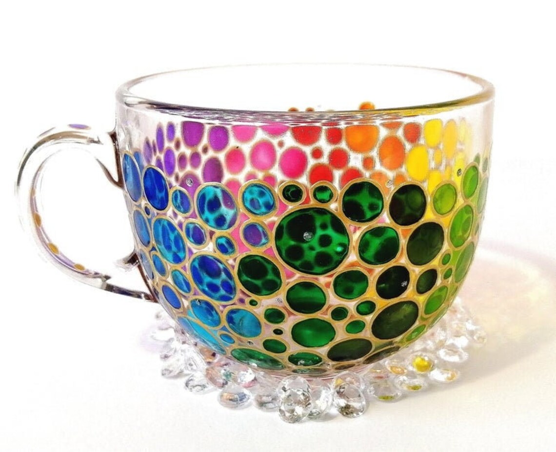 Coffee Mug Rainbow Glass Mug Colorful Large Glass Cup Multi - Etsy
