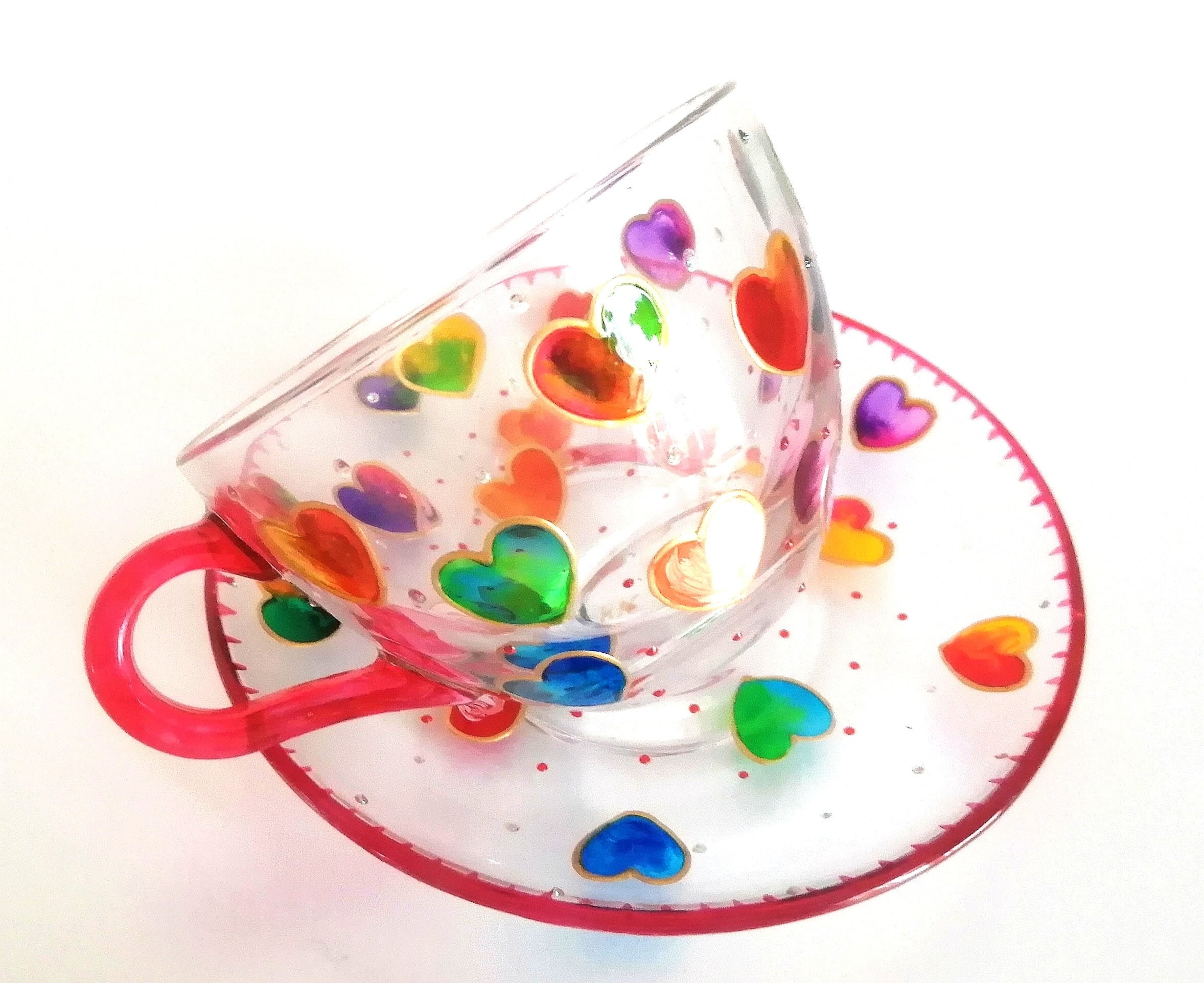 Chic Hearts Cup and Saucer Multi Colour Hearts Cups Hand - Etsy