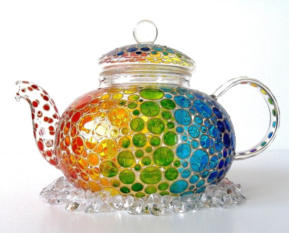 Rainbow Gift Colorful Glass Teapot Personalized Colorful | Etsy