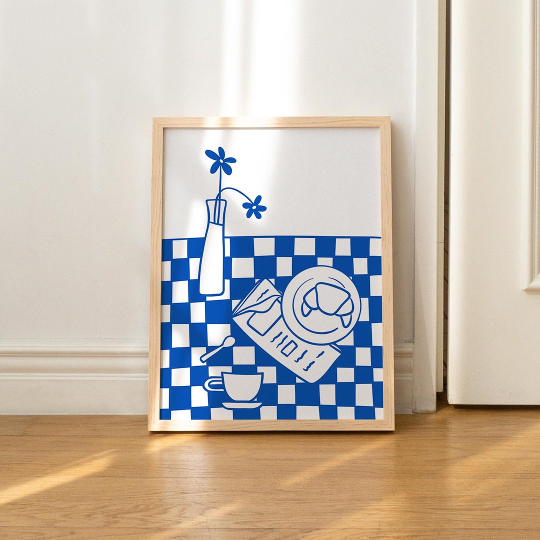 Blue Croissant Breakfast Art Print: Hand-drawn Kitchen Poster - Etsy