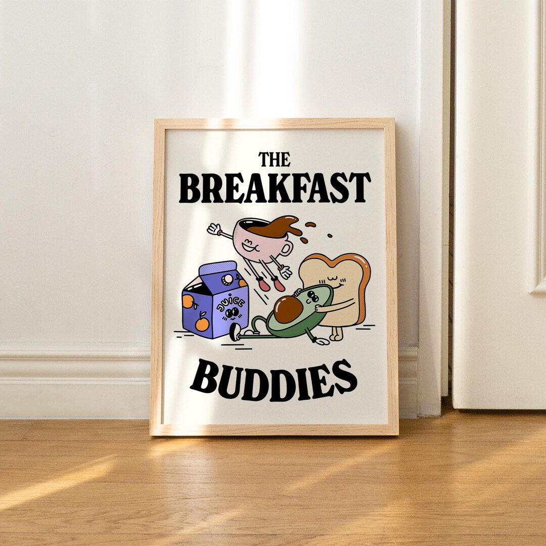 Breakfast Buddies Quote Print Hand-drawn Illustration of Coffee ...