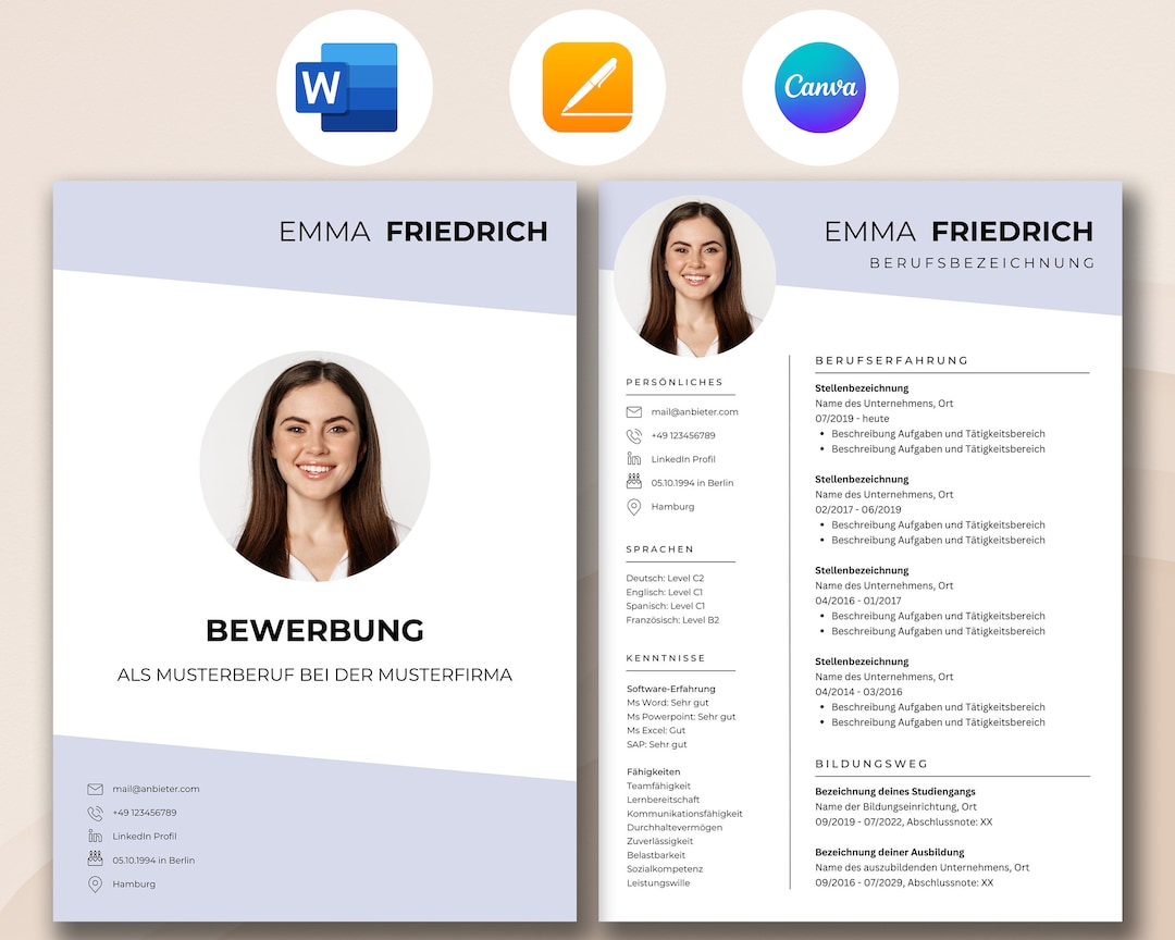 Application Template German Tabular Resume Template Cover Sheet ...