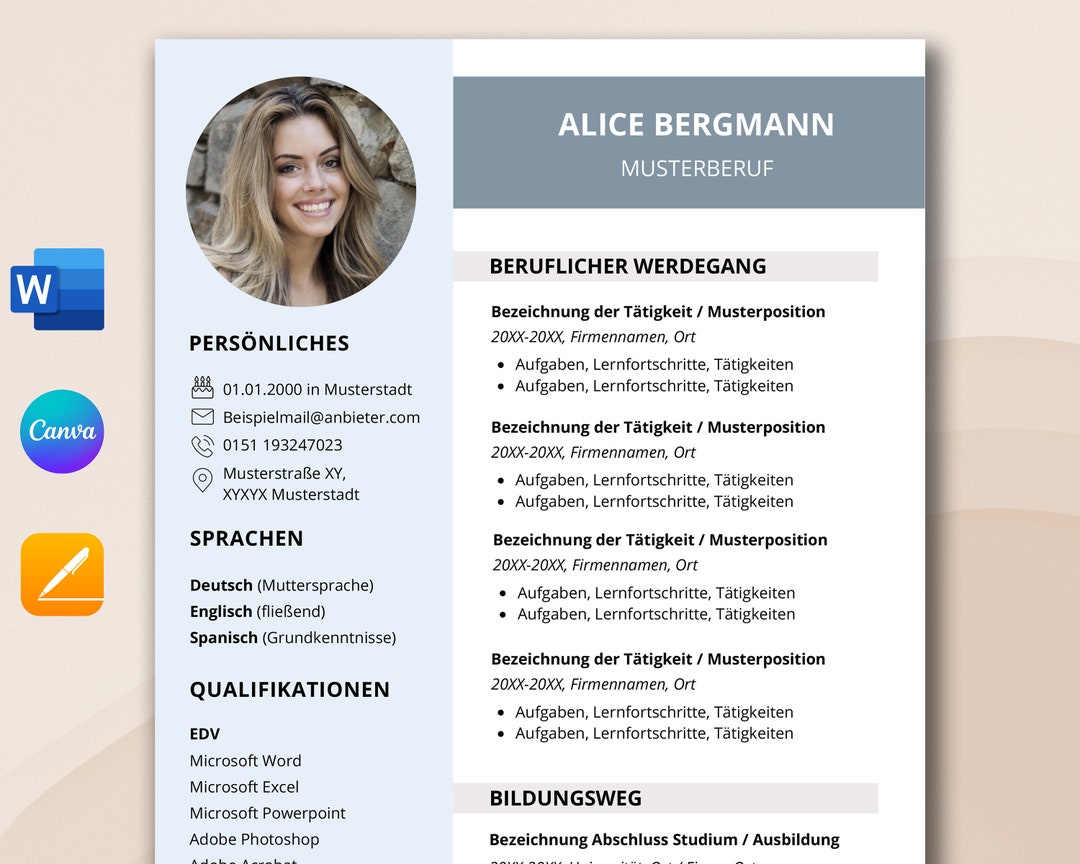Application Template German Resume in Tabular Form Creative Cover ...