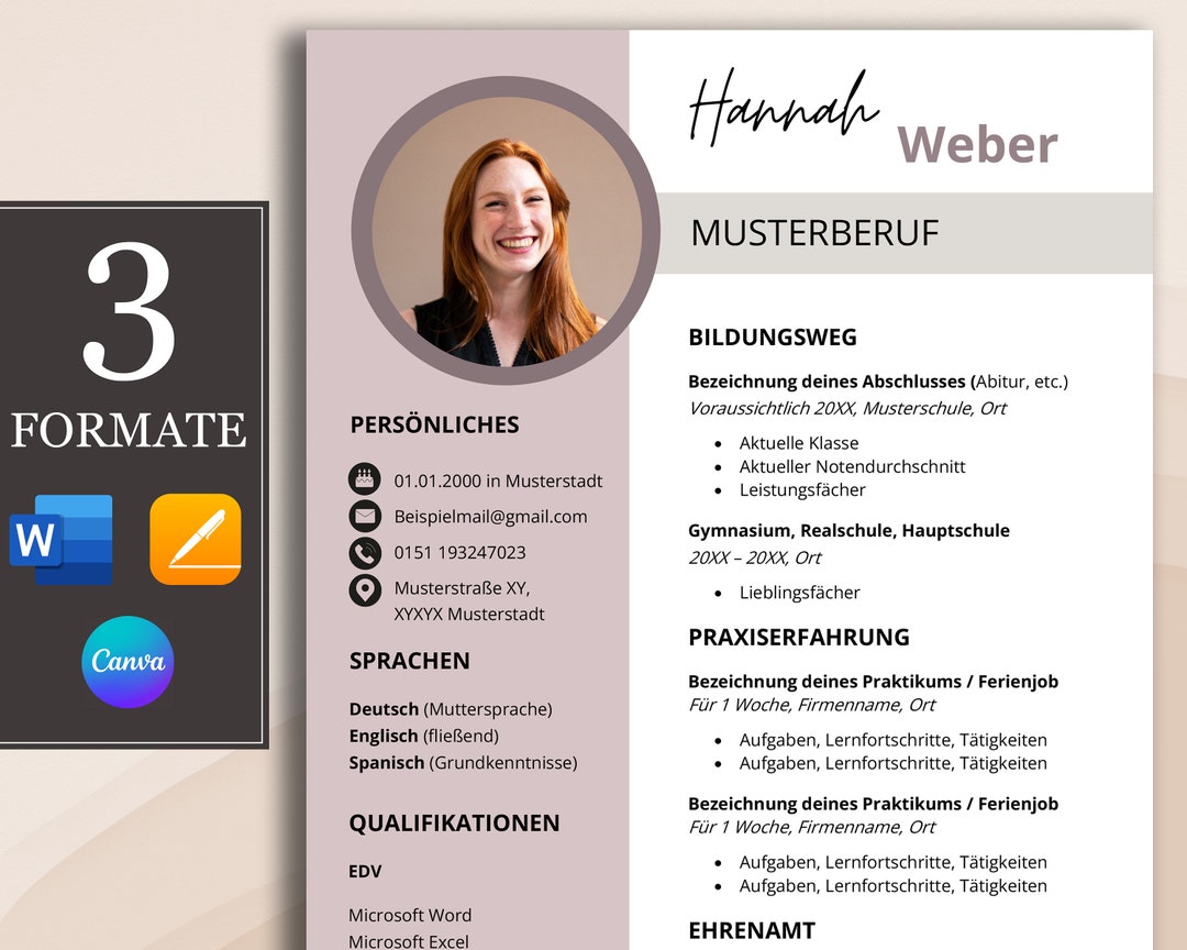 Application Template German Resume in Tabular Creative Cover Letter ...
