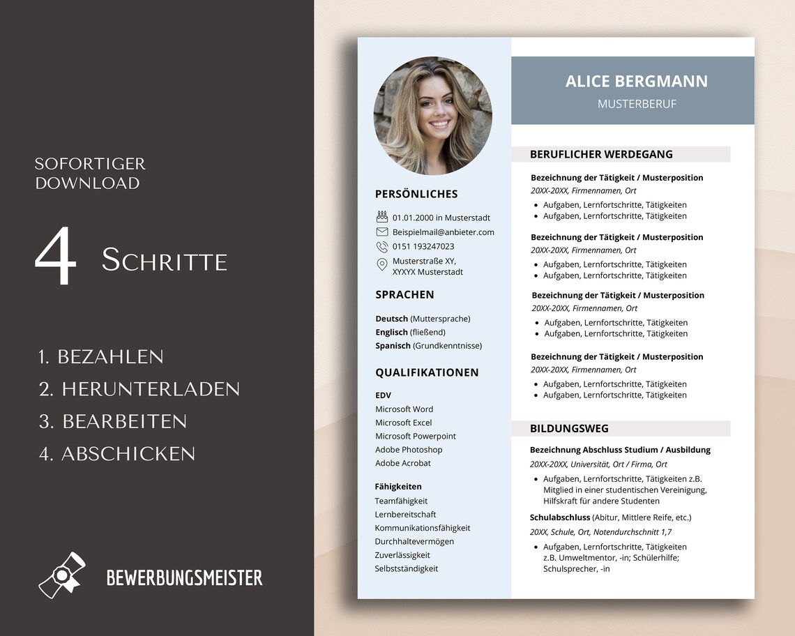 Application Template German Resume in Tabular Form Creative Cover ...