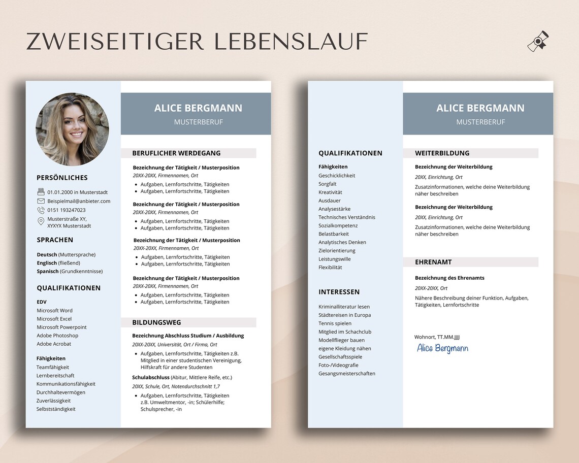 Application Template German Resume in Tabular Form Creative Cover ...