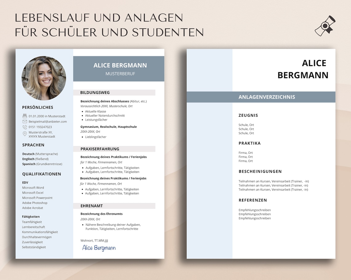 Application Template German Resume in Tabular Form Creative Cover ...