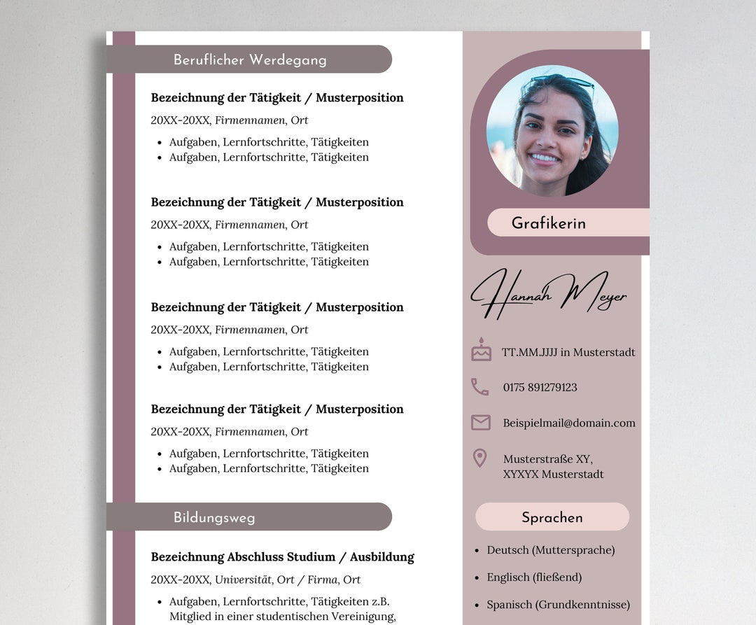 Resume Template Cover Letter German Tabular Resume Application Template ...