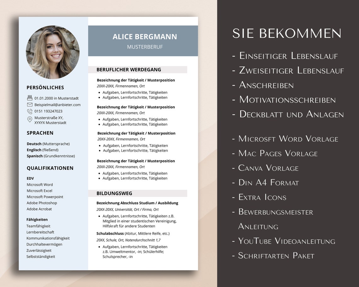 Application Template German Resume in Tabular Form Creative Cover ...