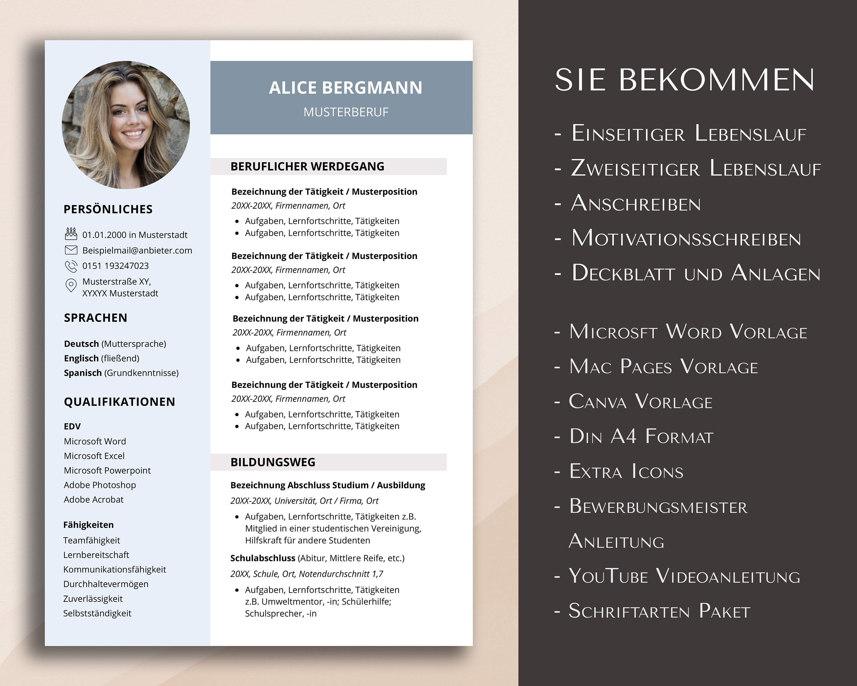 Application Template German Resume in Tabular Form Creative Cover ...
