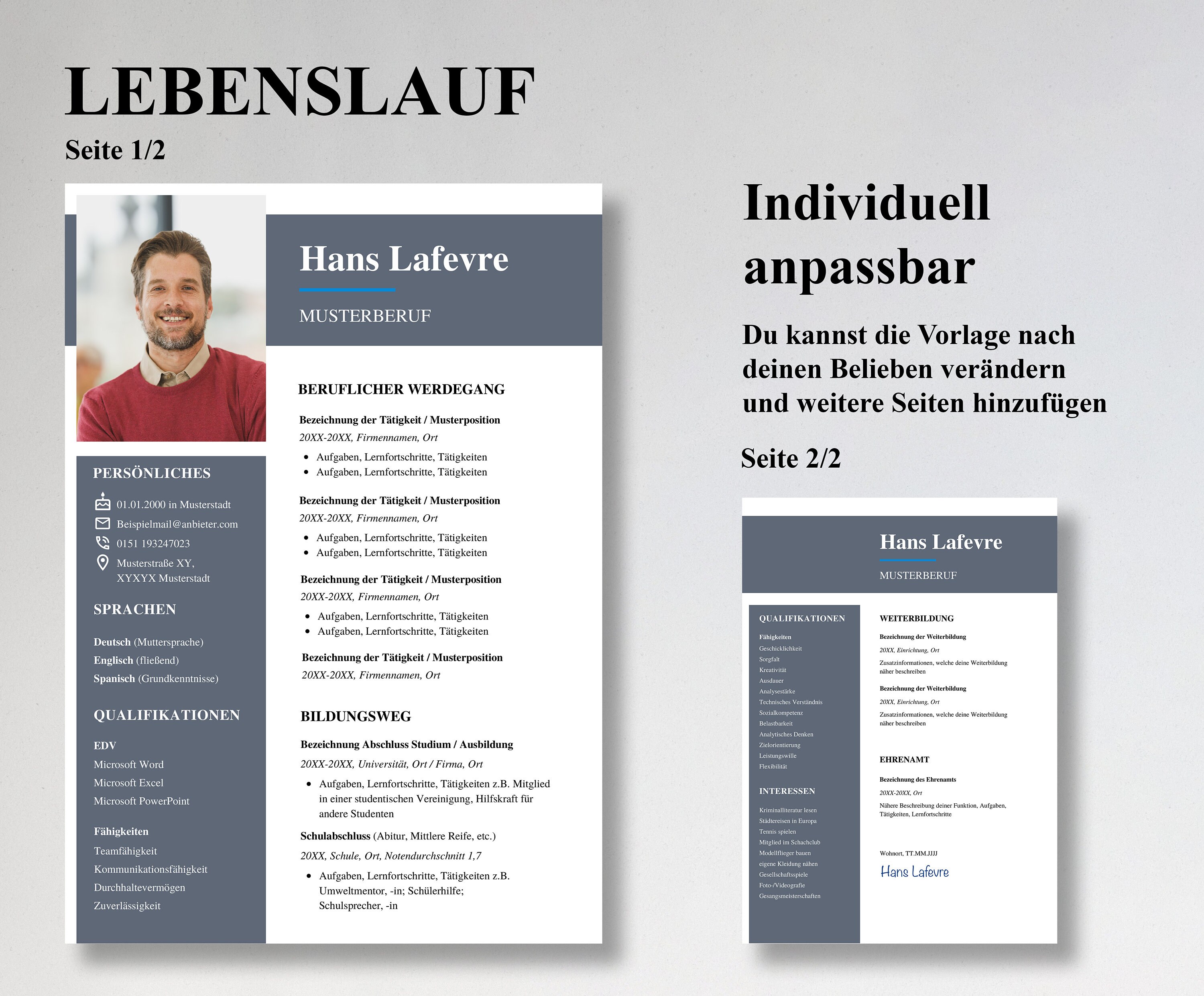Application Template German Professional Tabular Resume Man - Etsy