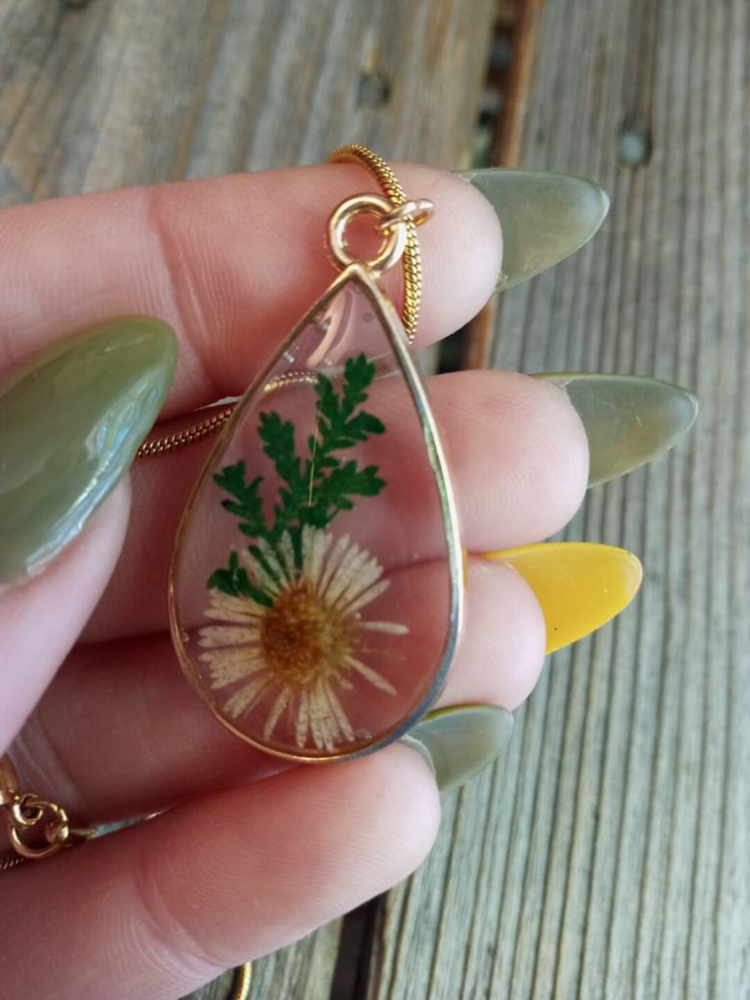 Resin Wildflower Pendant: Gold Teardrop Necklace - Etsy