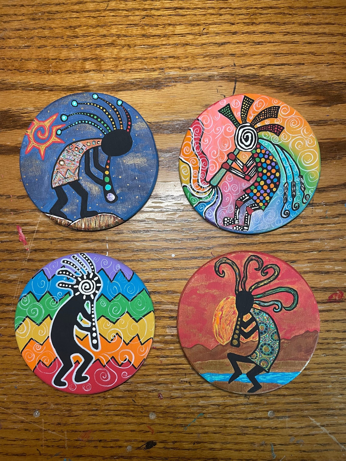 Set of 4 Custom Painted Wooden Coasters - Etsy