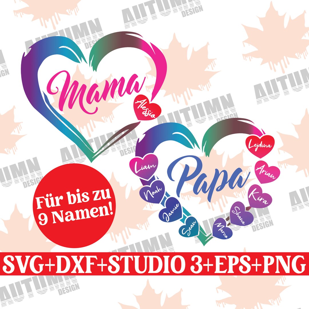 Plotter File Heart Mom Dad Grandma Grandpa Children's Names Mother's ...